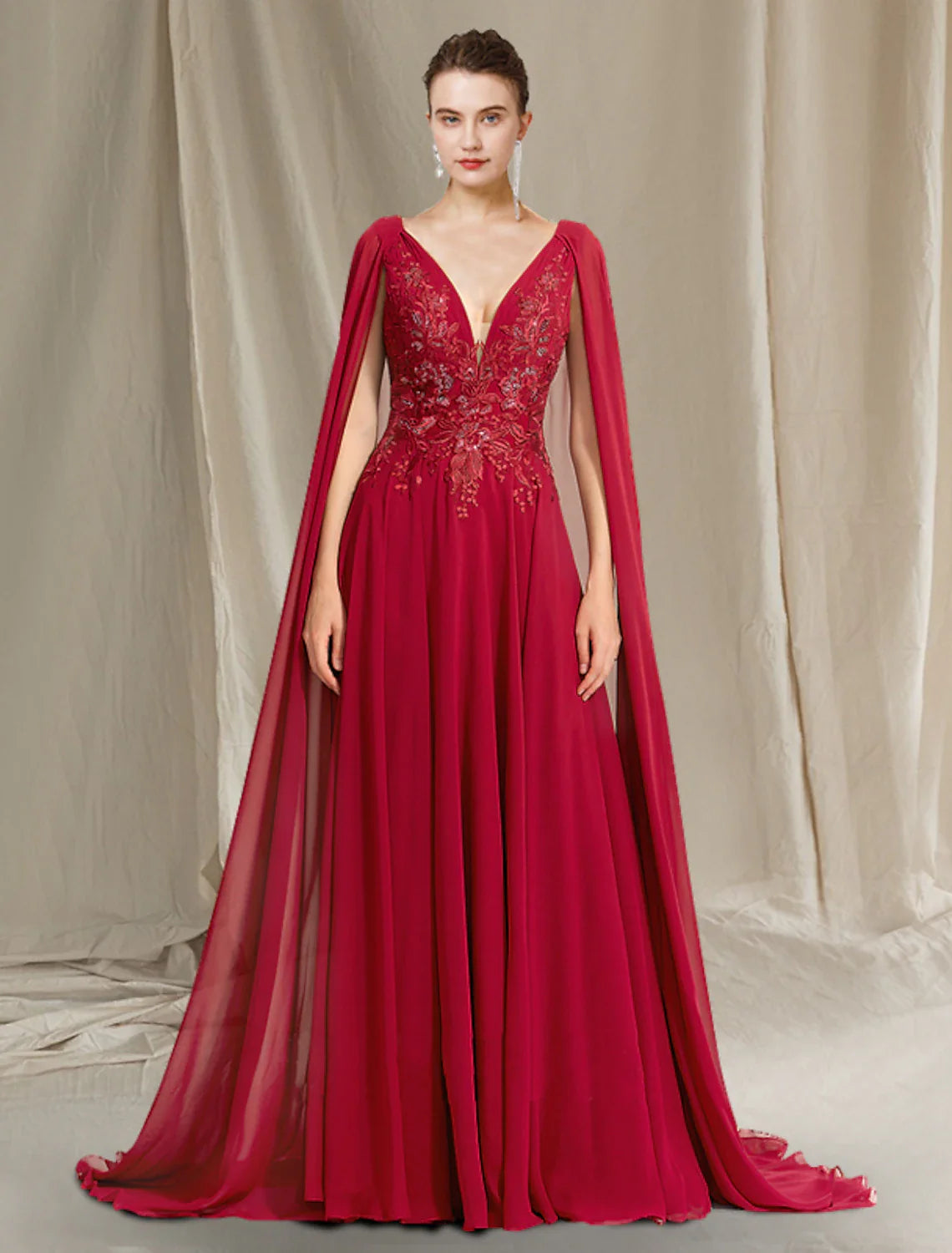 A Line Mother Of The Bride Dress Plus Size Elegant V Neck Sweep Brus